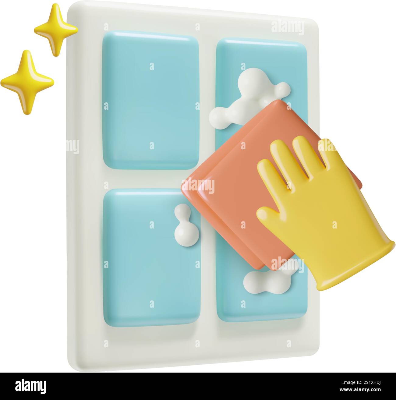 Window washing 3d illustration with rubber glove cleaning cloth and ...