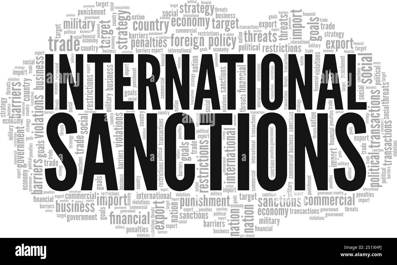 International Sanctions word cloud conceptual design isolated on white background Stock Vector ...