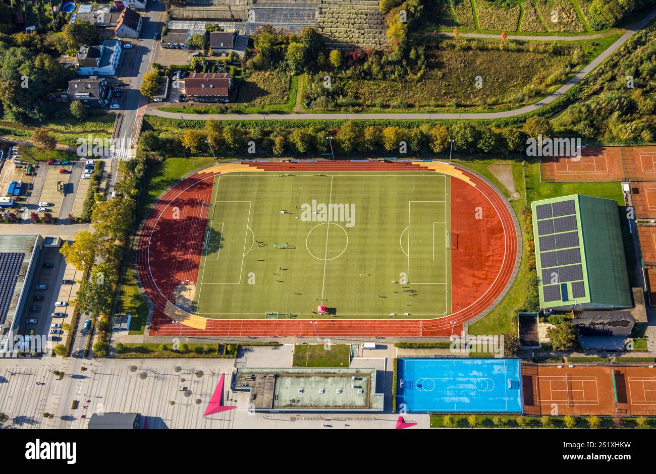 Aerial view, sports center with soccer stadium Sparkassen Arena, Selm ...