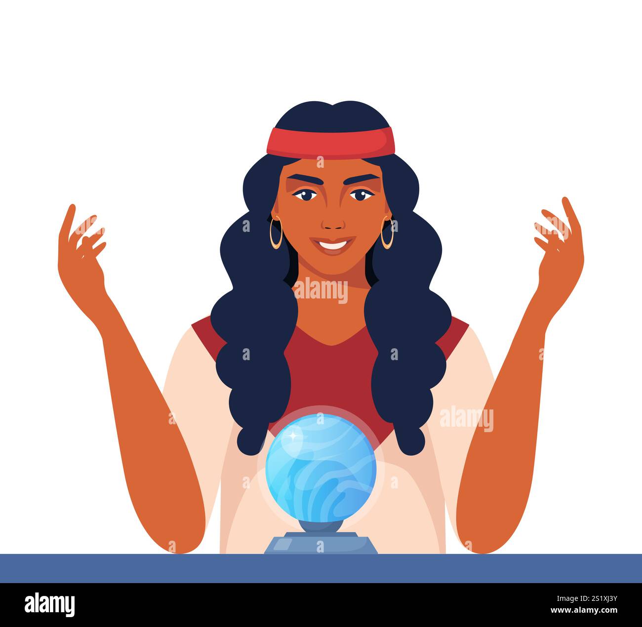 Gypsy woman fortune teller character predicts fate at table with magic ...