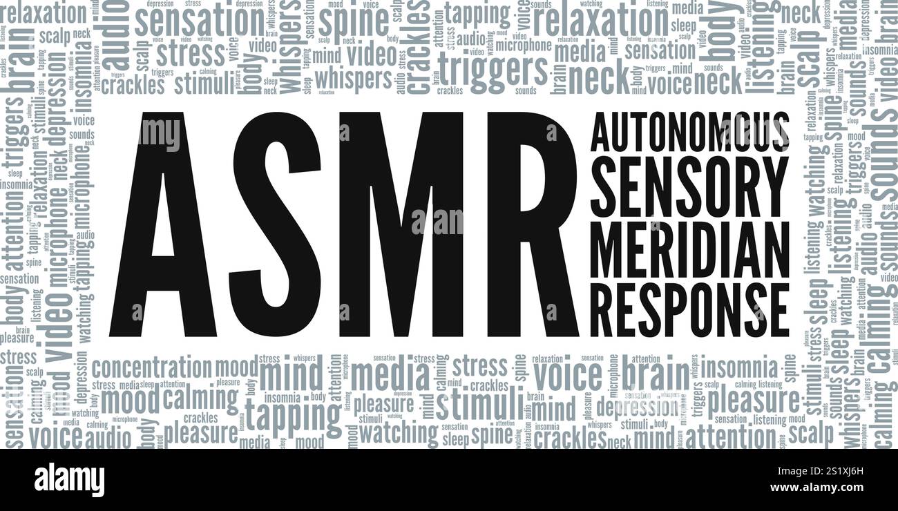 ASMR - Autonomous Sensory Meridian Response word cloud conceptual design isolated on white ...