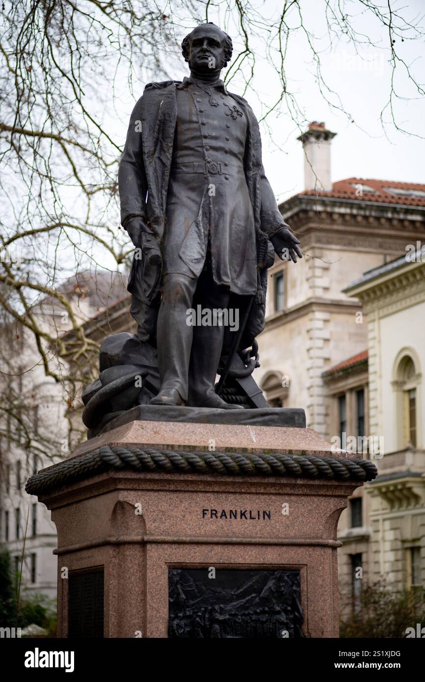 Statue of the explorer Sir John Franklin in Waterloo Place, London. The ...