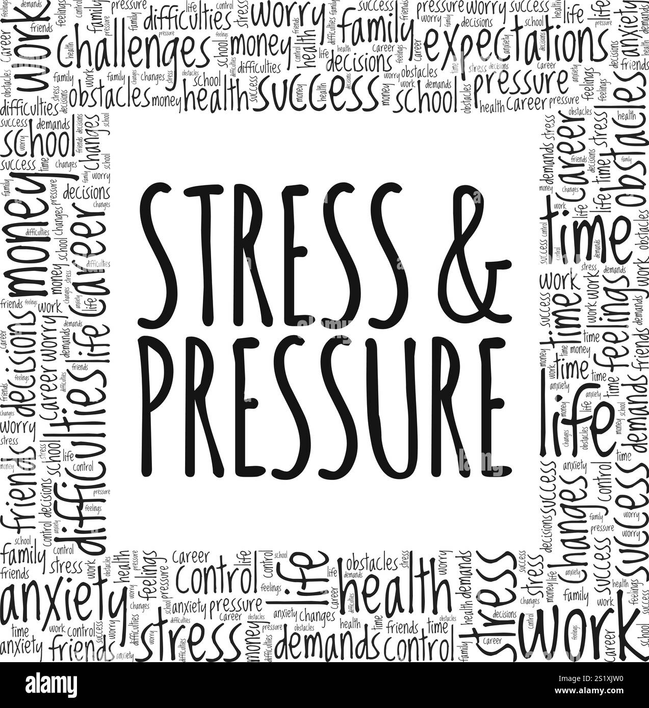 Stress and Pressure word cloud conceptual design isolated on white ...
