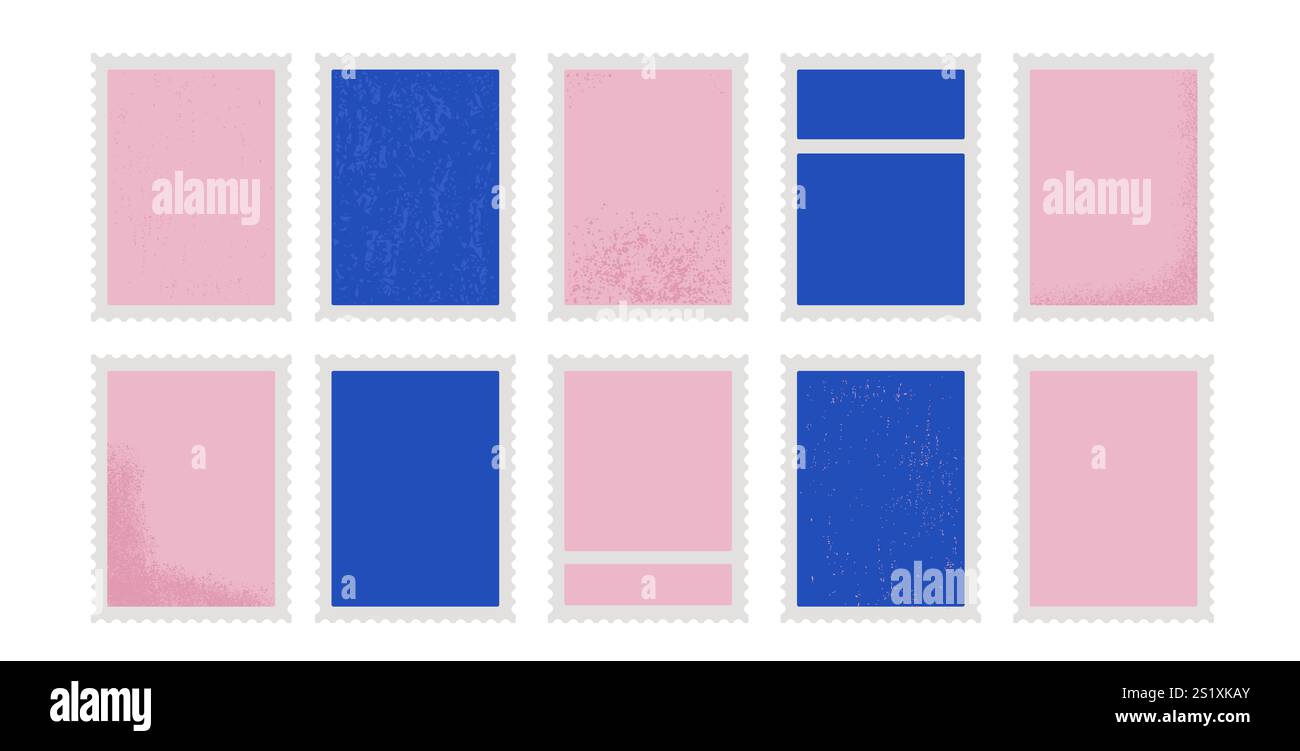 Postage stamps textured set. Blank empty mail postcard pack. Vector ...