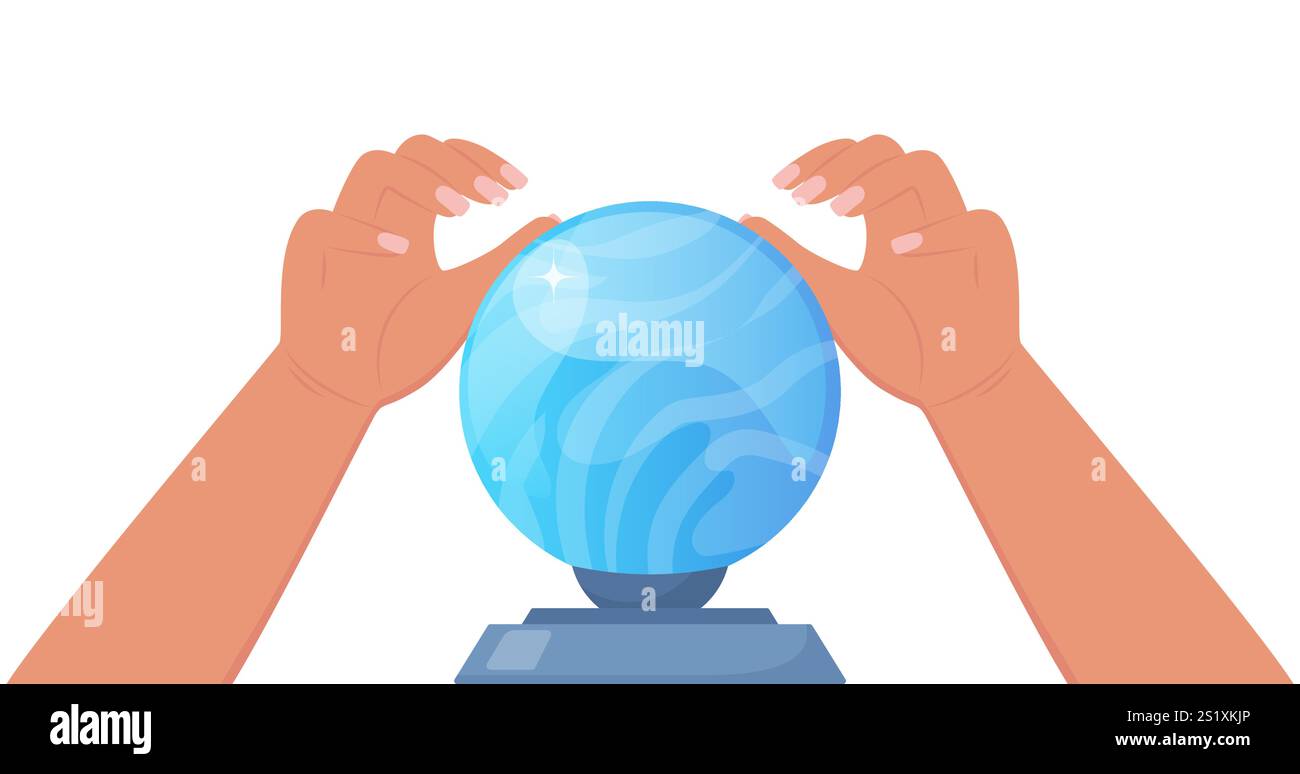 Fortune teller's hands over a crystal ball. Predicting the future ...