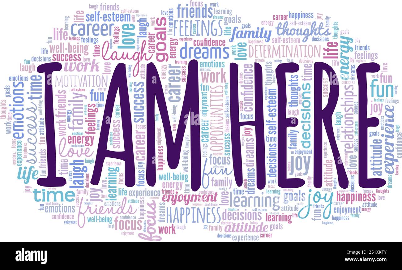 I Am Here word cloud conceptual design isolated on white background ...