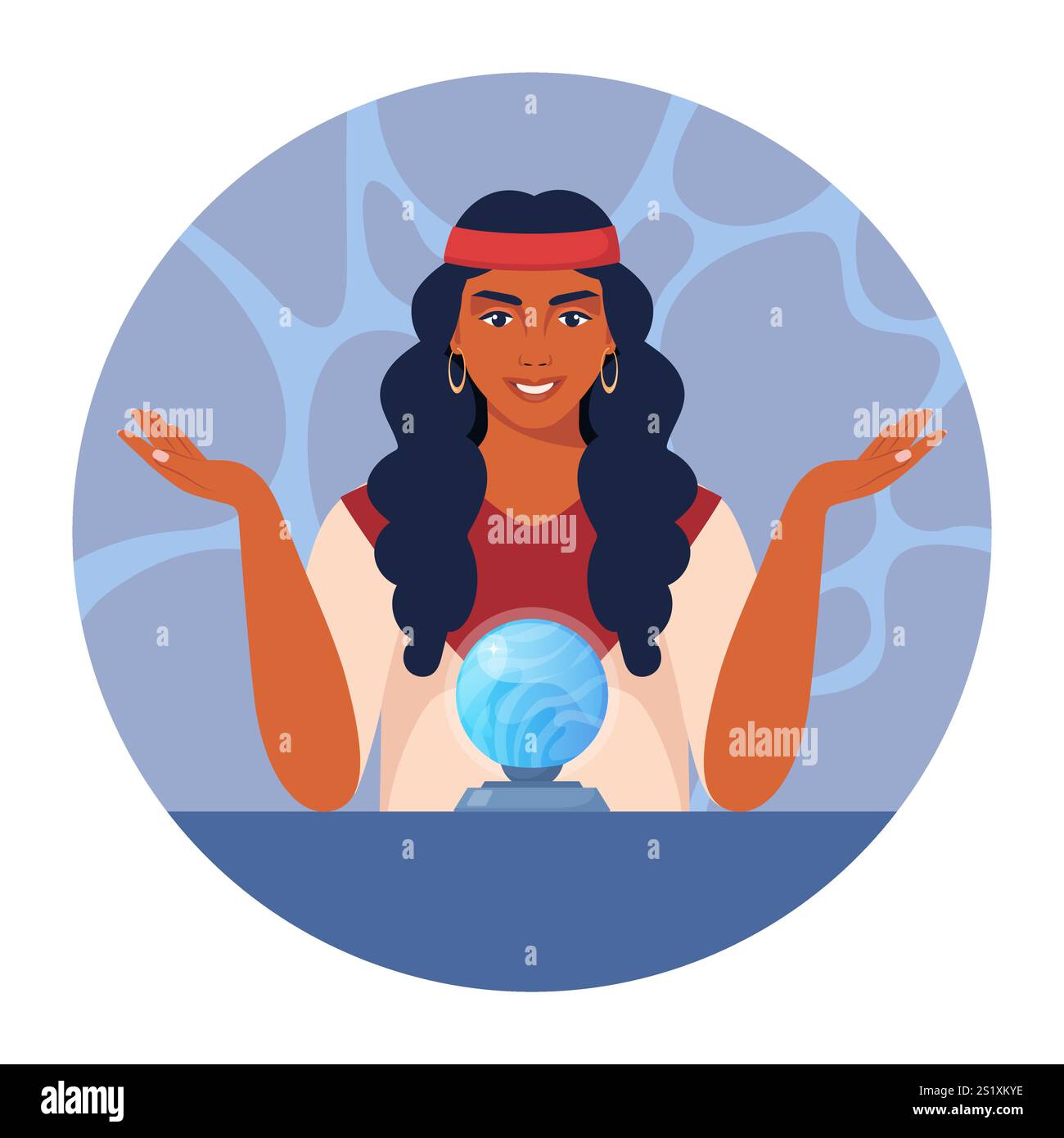 Gypsy woman fortune teller character predicts fate at table with magic ...