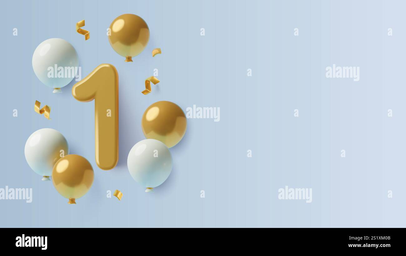 First birthday or one year anniversary 3D realistic background with ...