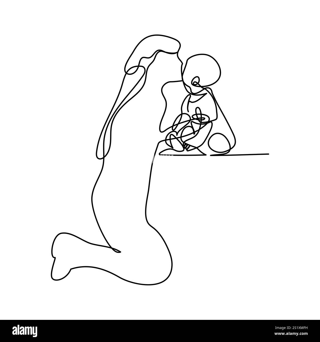 Mothers Day line art vector Single line drawing Woman hold her baby ...