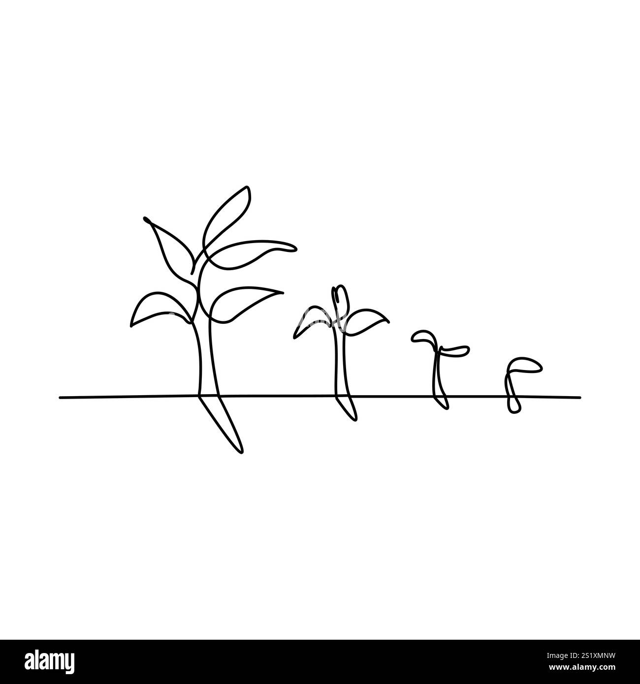 Continuous one line drawing of plant growth processing outline vector illustration Stock Vector ...