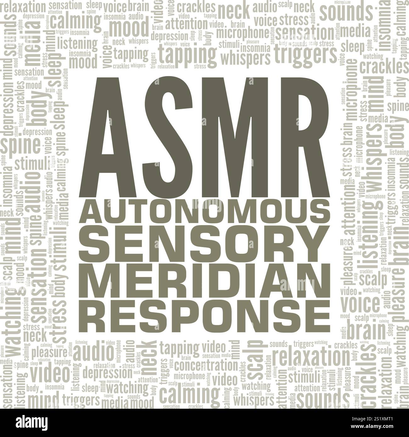 ASMR - Autonomous Sensory Meridian Response word cloud conceptual design isolated on white ...
