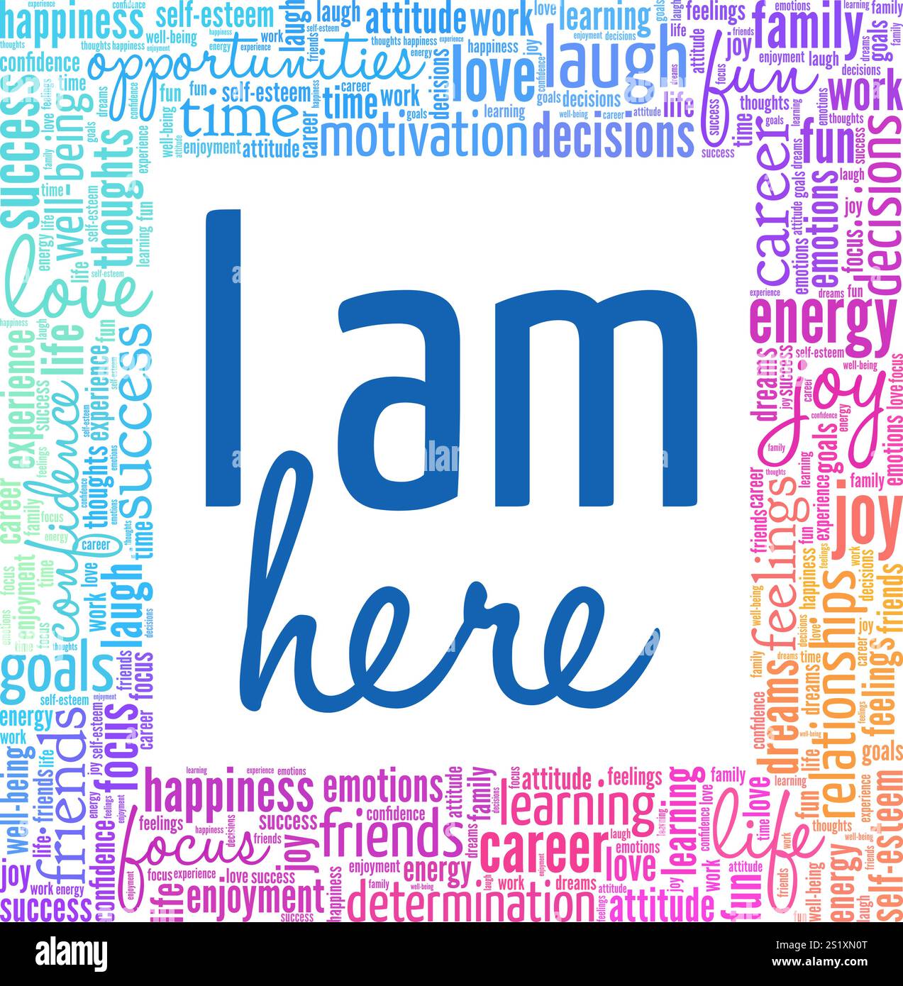 I Am Here word cloud conceptual design isolated on white background ...