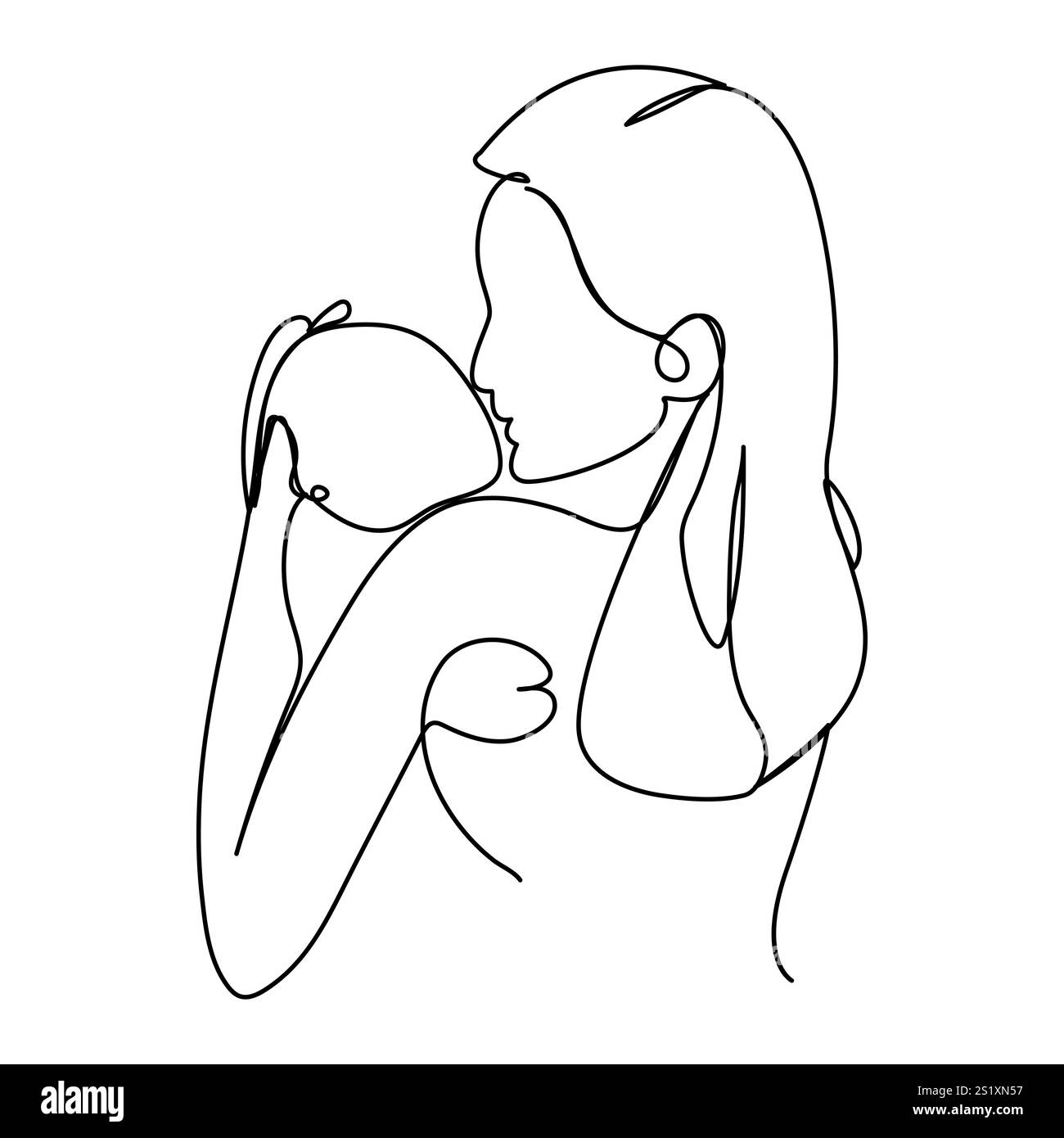 Mothers Day line art vector Single line drawing Woman hold her baby ...