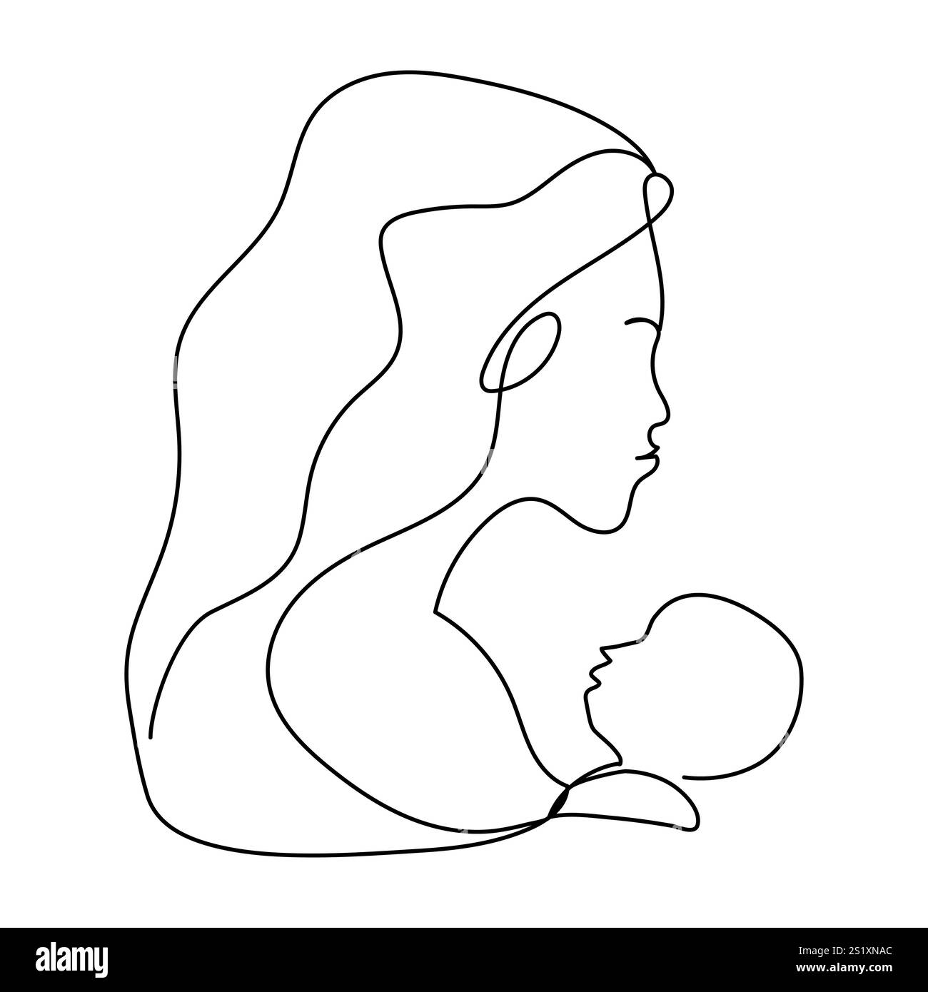 Mothers Day line art vector Single line drawing Woman hold her baby ...