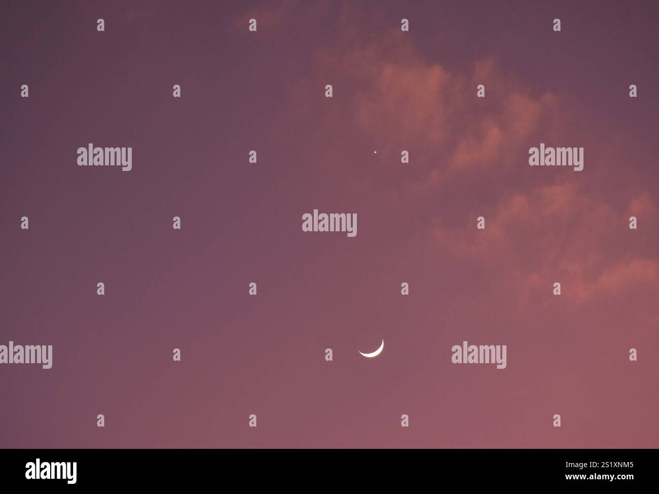 half moon and Venus arranging on sky in twilight orange Stock Photo - Alamy