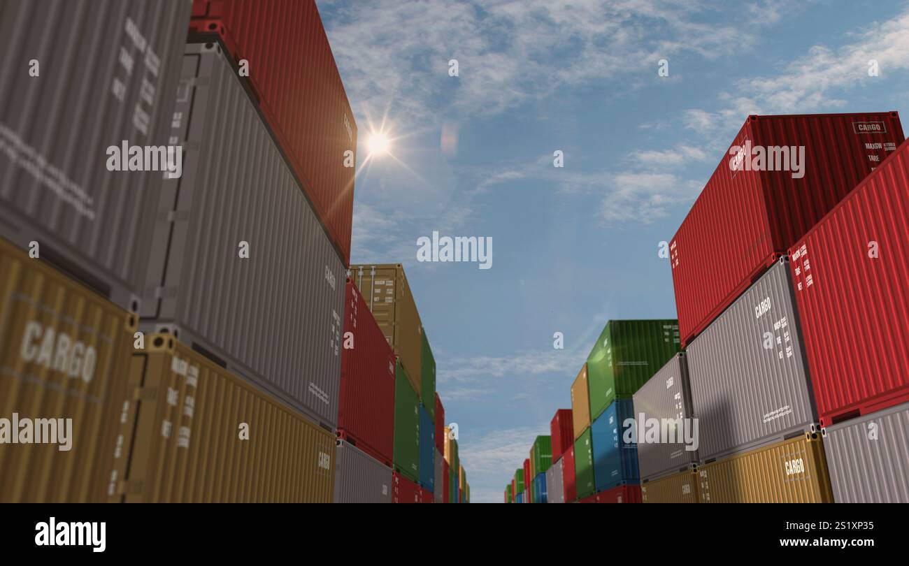 Cargo transport import export cargo containers in row business concept ...