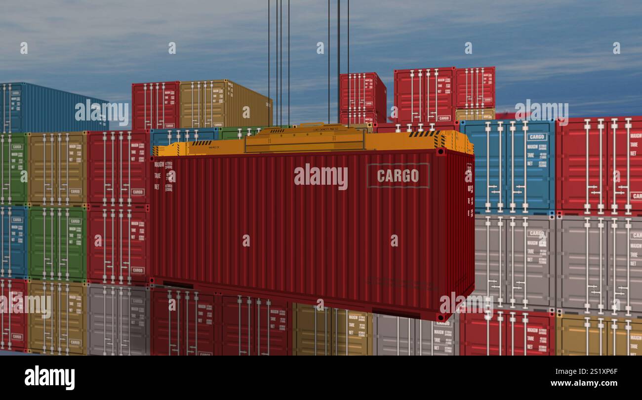 Cargo transport import export containers crane. Business concept of ...
