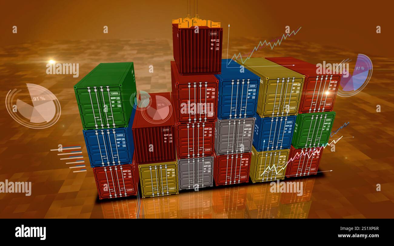 Cargo transport import export containers on charts and diagrams ...