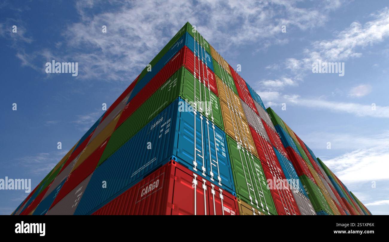 Cargo transport import export cargo containers in row business concept ...