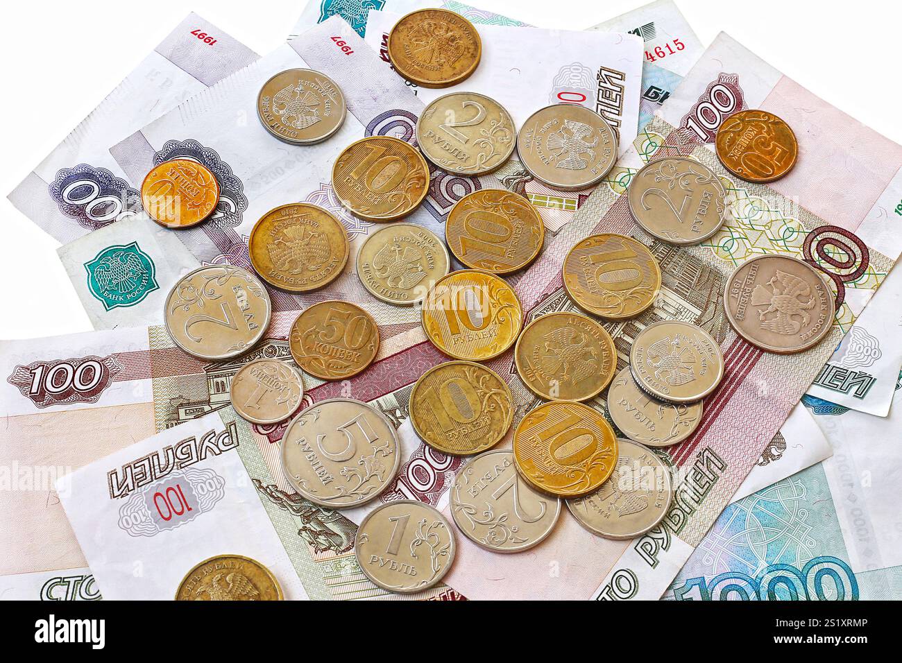 Russian money isolated on white background Stock Photo - Alamy