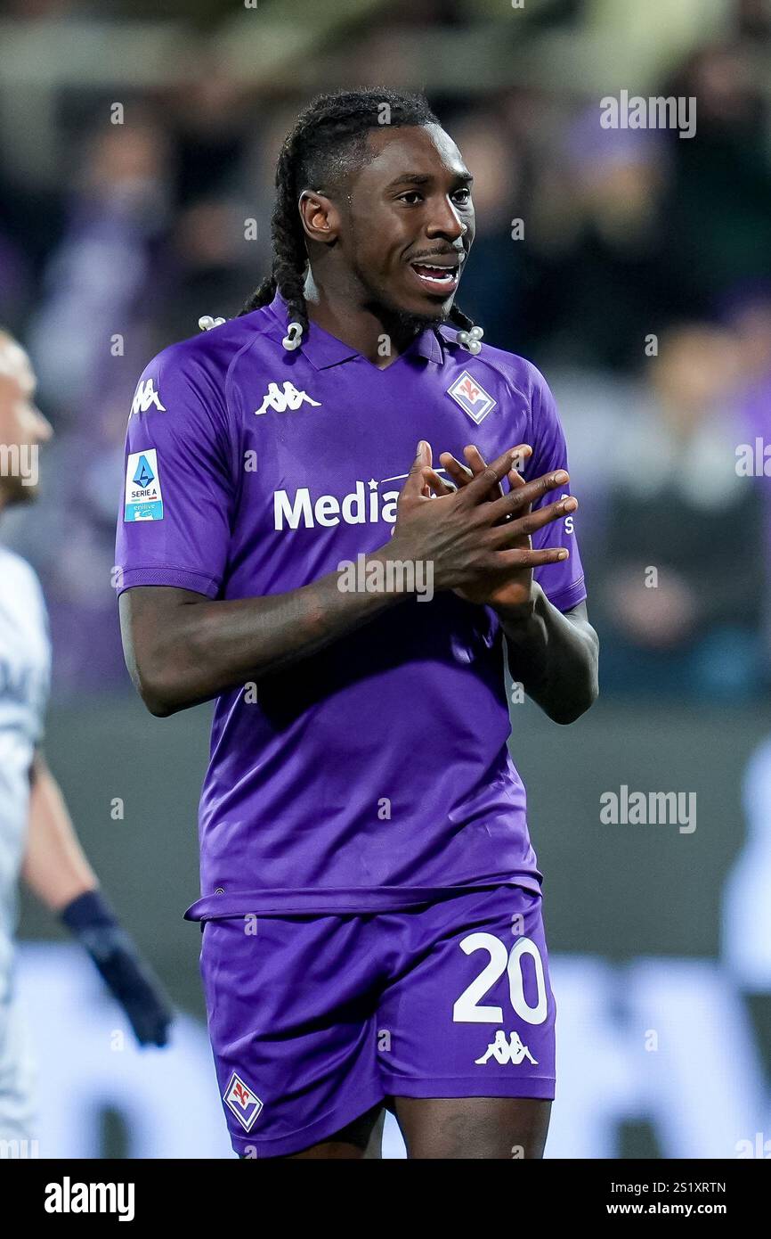 Florence, Italy. 04th Jan, 2025. Moise Kean of ACF Fiorentina reacts ...