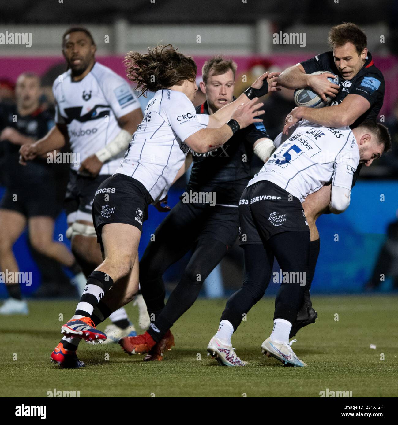 London, UK. 04th Jan, 2025. Rich Lane of Bristol Bears tackles Ivan Van ...