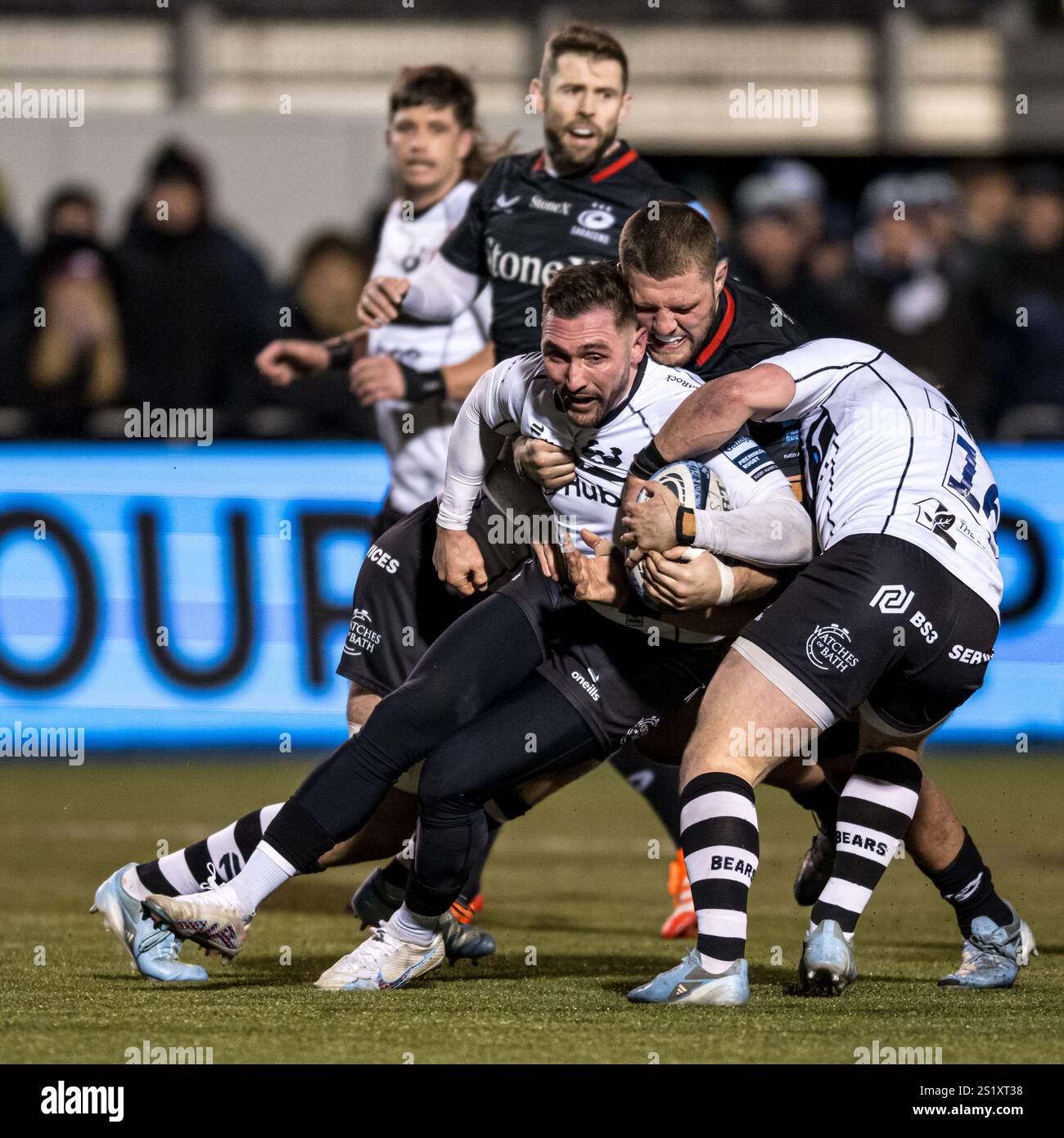 Rich Lane of Bristol Bears is tackled during the Gallagher Premiership ...