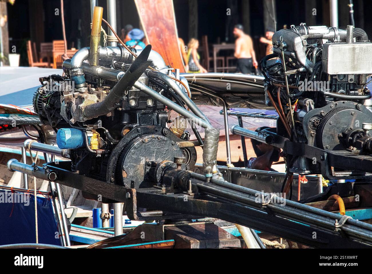 Close-up view of a traditional Thai longtail boat engine, showcasing ...
