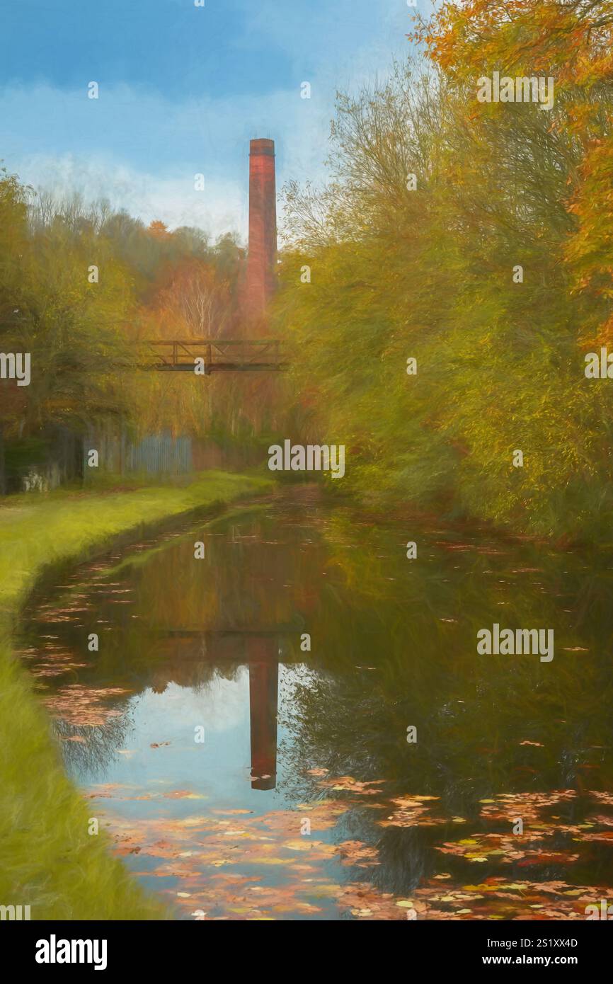 Rural digital oil painting of industrial heritage remains along the ...