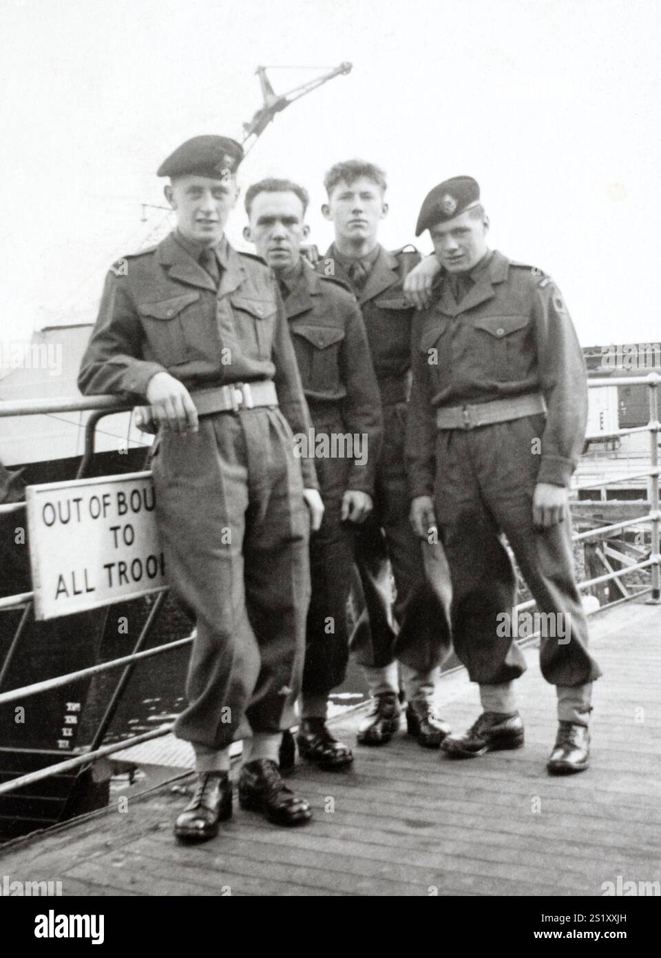 Soldiers of the East Lancashire Regiment on a troopship en route to serve in Germany with the ...