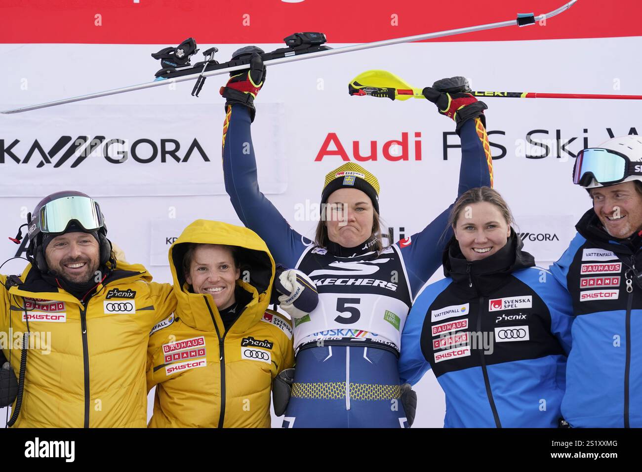 Third placed Sweden's Anna Swenn Larsson celebrates with her team after ...