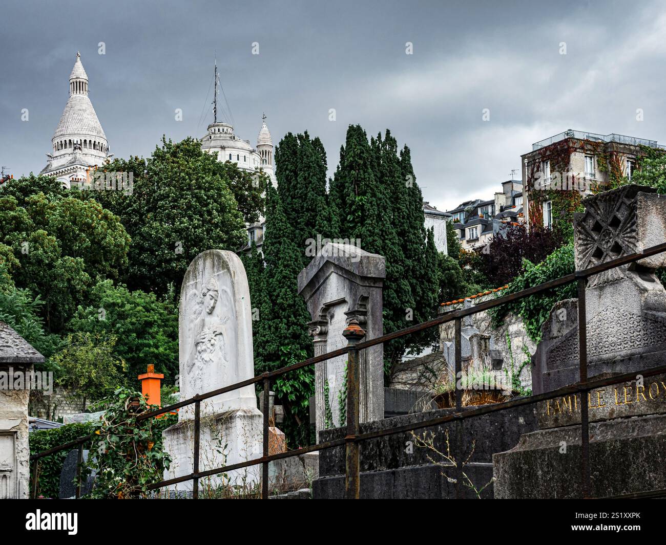 Saint-Vensant cemetery in Paris near Montmartre. Beautiful monuments of ...