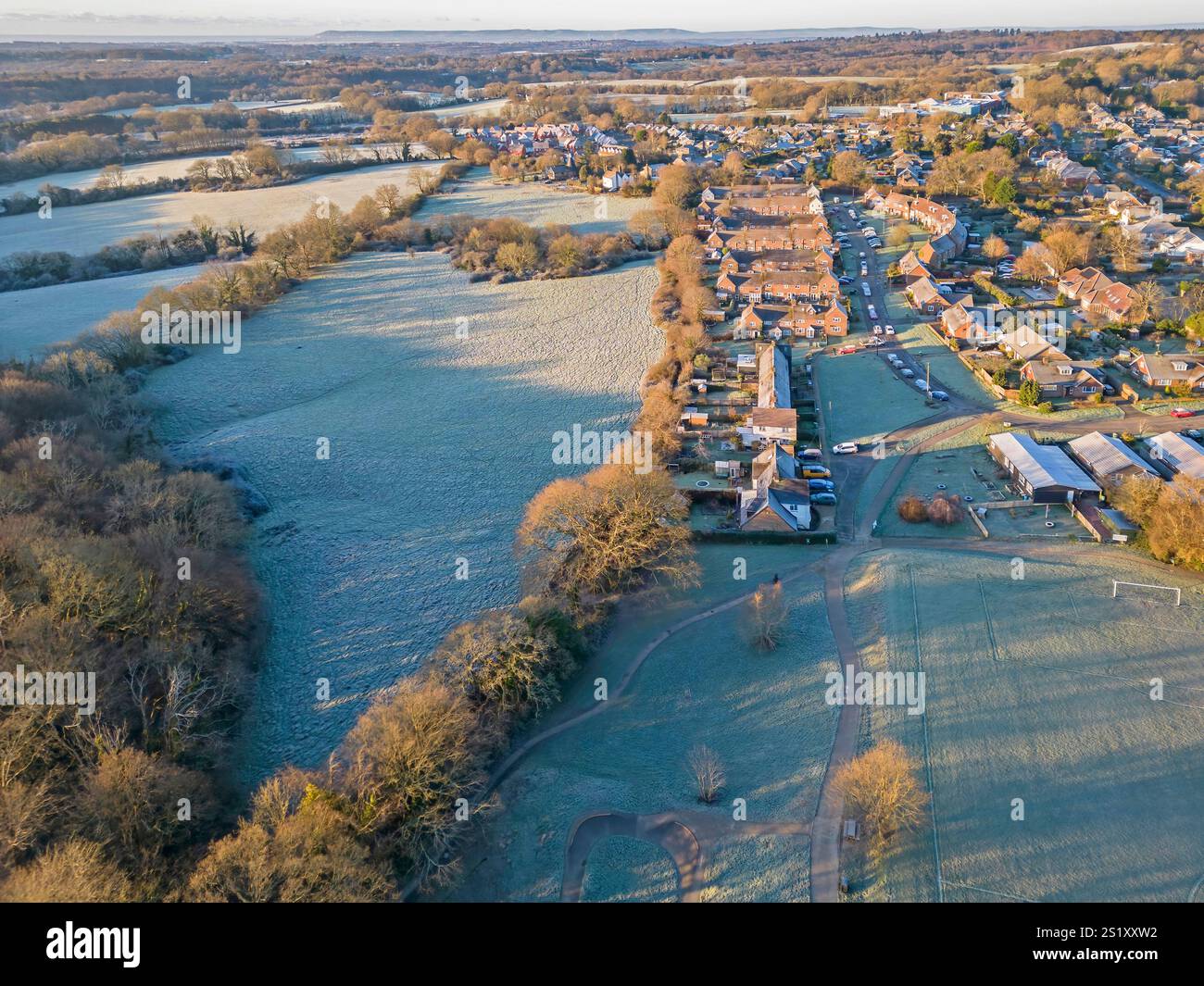 aerial view of battle recreation ground and the surrounding town in ...