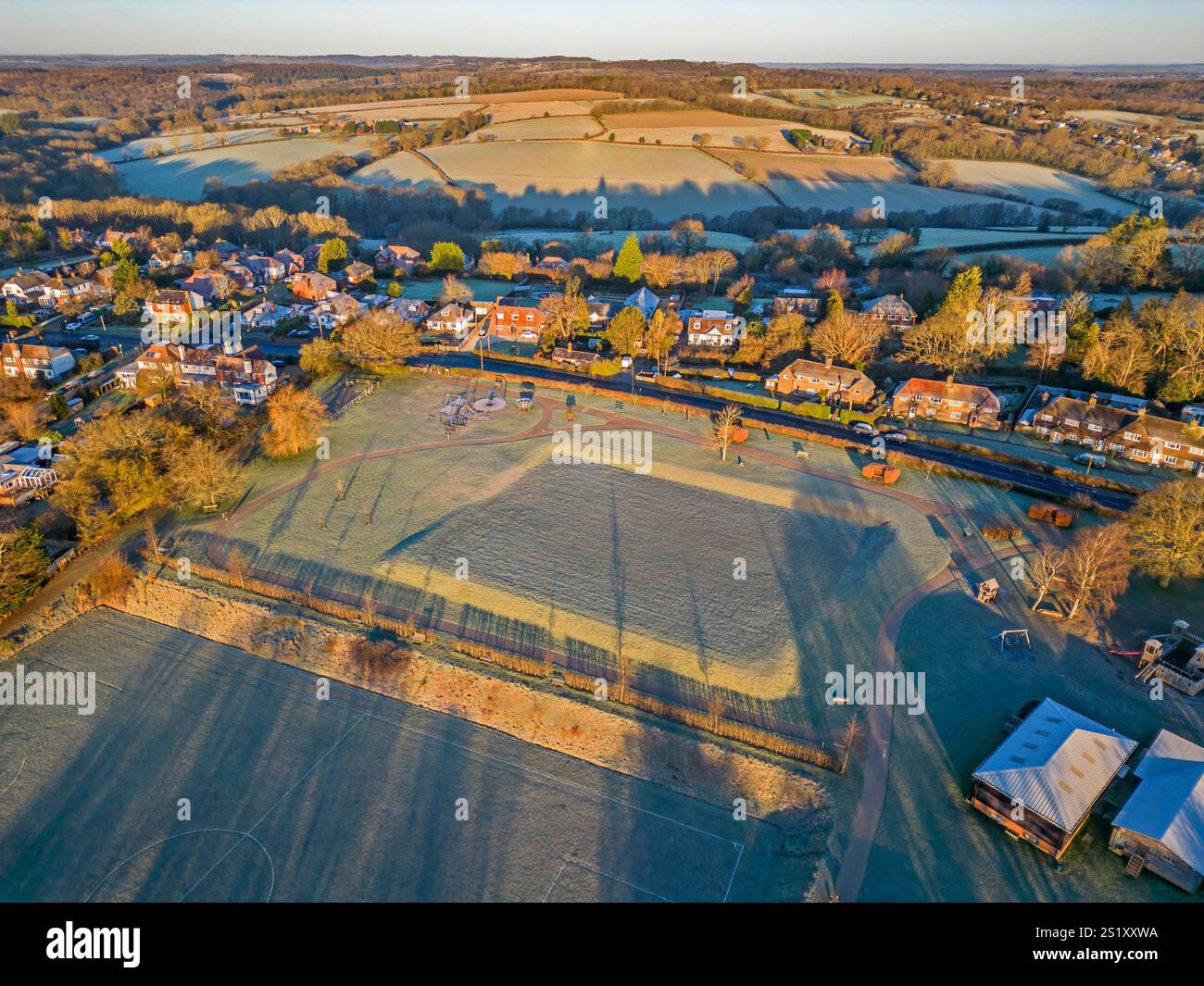 aerial view of battle recreation ground and the surrounding town in ...