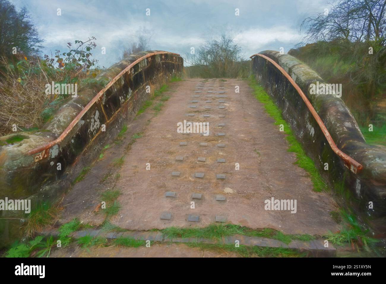 Rural autumn landscape digital oil painting of bridge 3 of the Leek ...