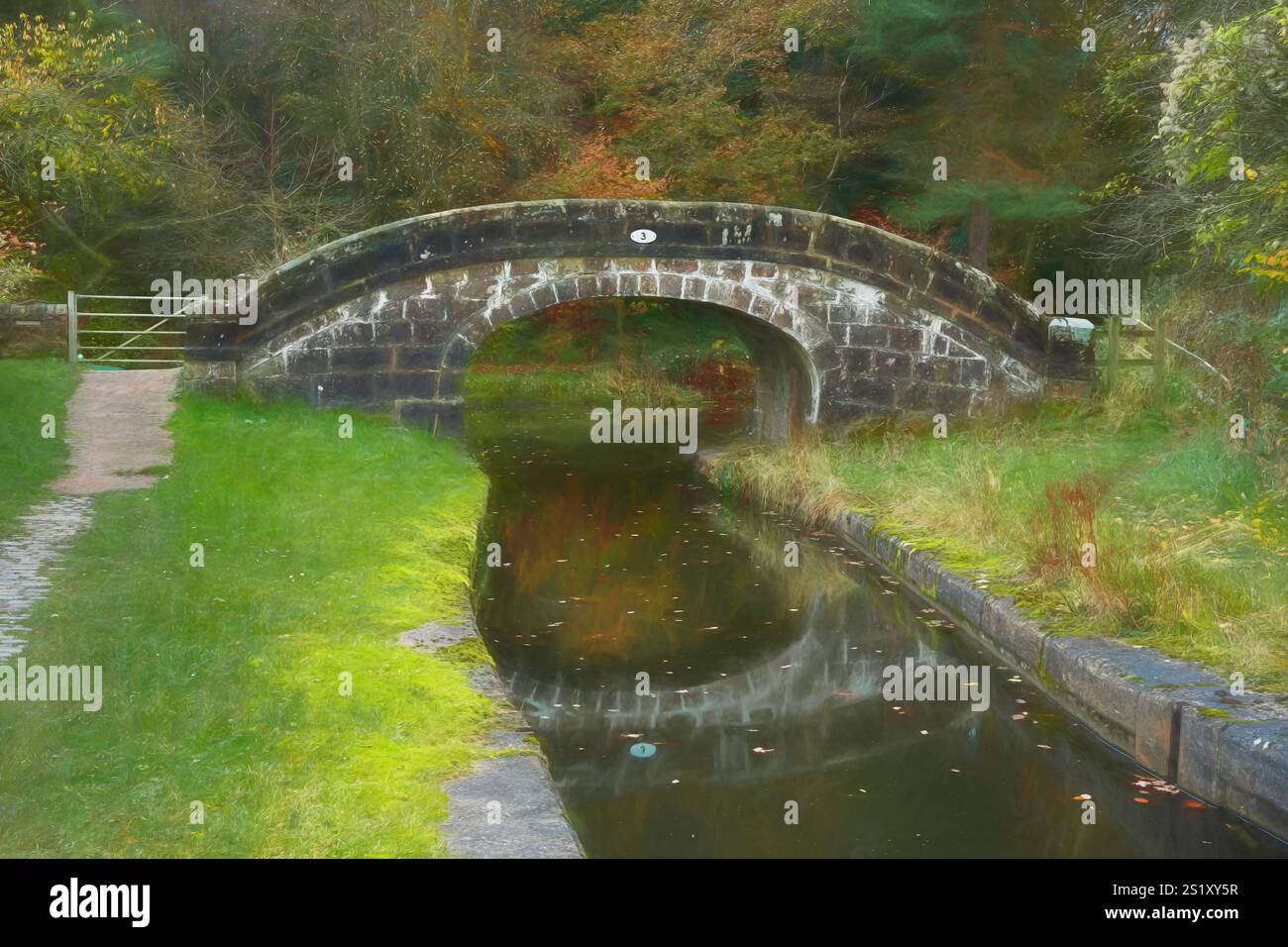 Rural autumn landscape digital oil painting of bridge 3 of the Leek ...