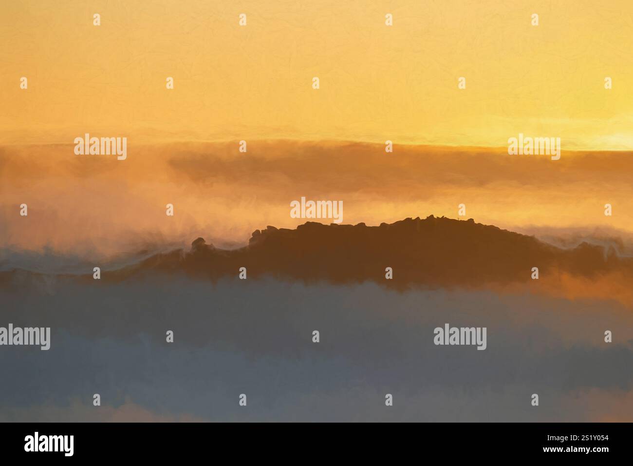 Digital oil painting of Ramshaw Rocks sunrise in the Staffordshire Peak ...