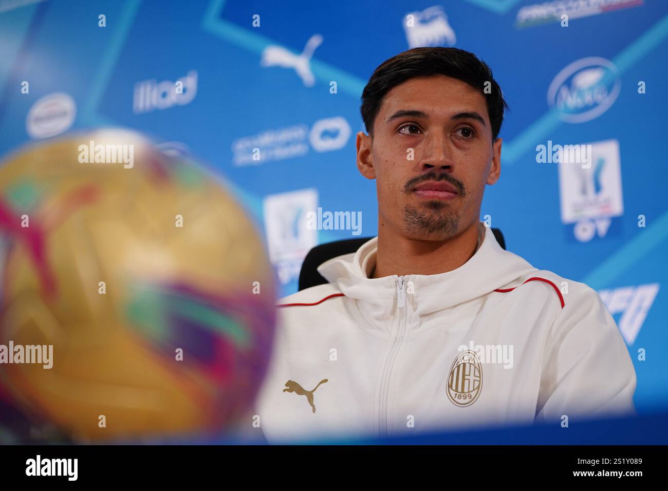 AC Milan's Dutch player Tijjani Reijnders speaks during a press ...