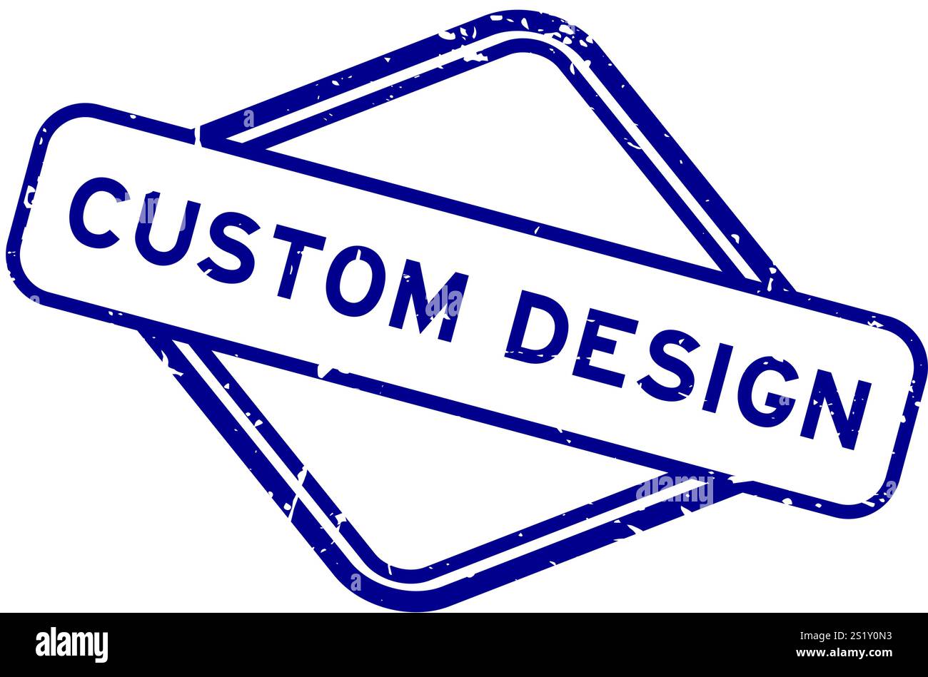 Grunge blue custom design word rubber seal stamp on white background ...