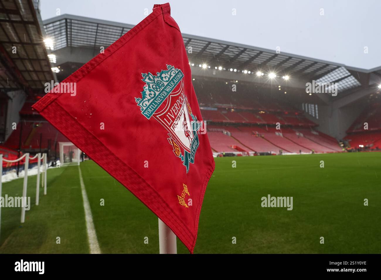 A corner flag during the Premier League match Liverpool vs Manchester ...