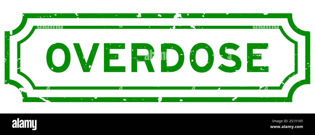 Grunge green overdose word square rubber stamp on white background ...