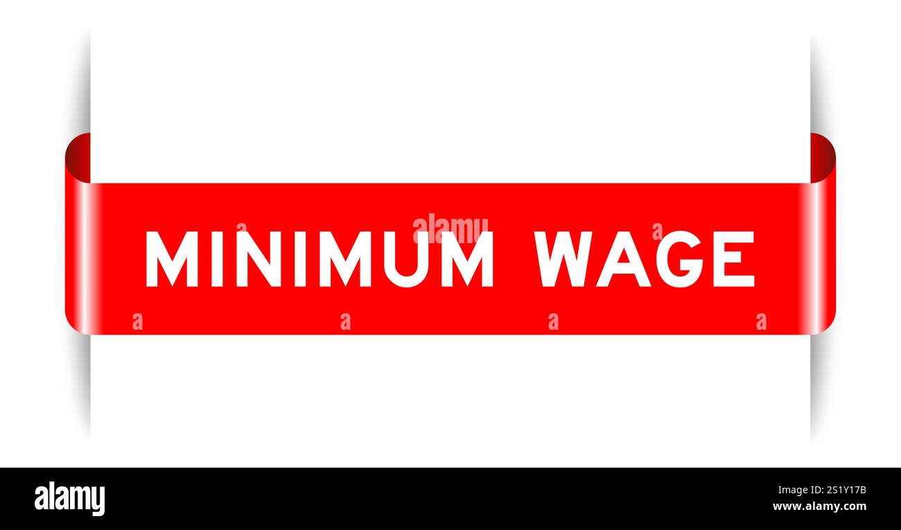 Red color inserted label banner with word minimum wage on white ...