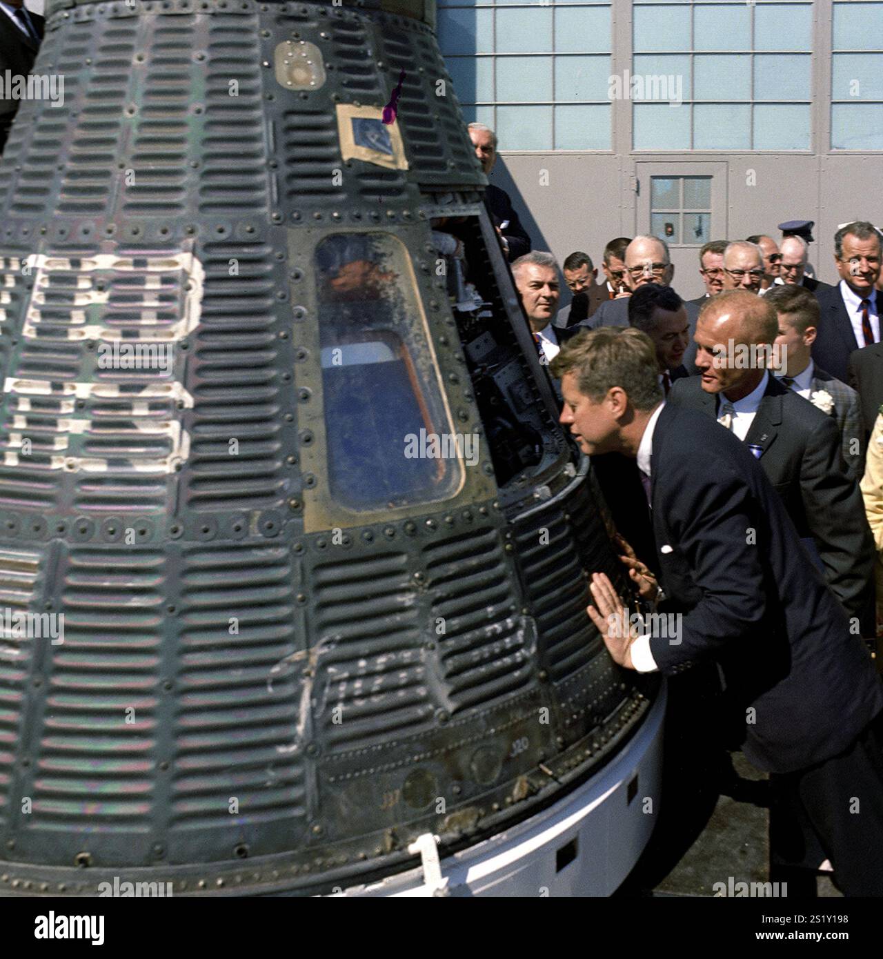 23FEB1962 President John F. Kennedy and Astronaut John Glenn, Jr. look ...