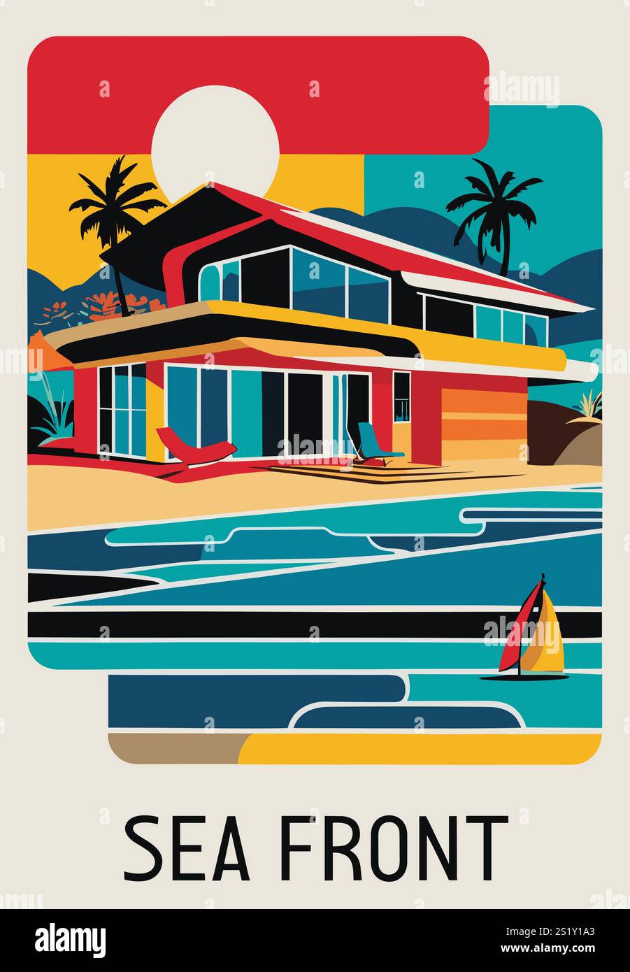 Mid century modern poster with beach villa Stock Vector Image & Art - Alamy