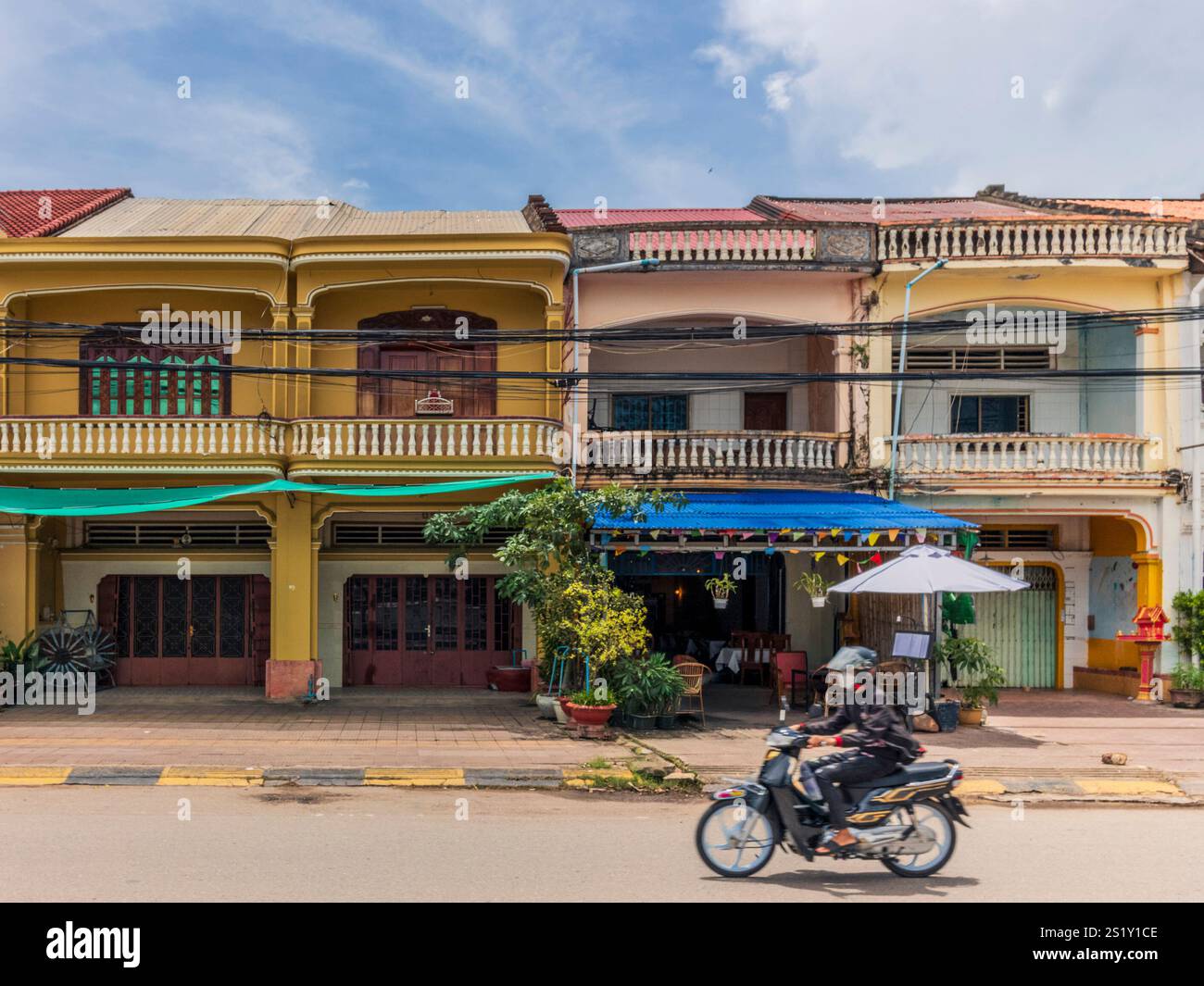 Old french colonila buildings with restaurants and coffee shops in ...