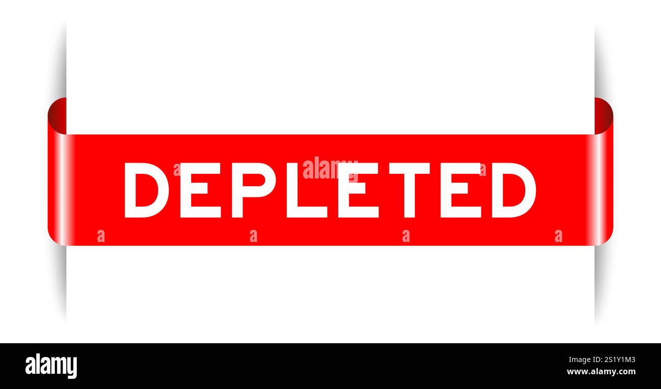 Red color inserted label banner with word depleted on white background ...