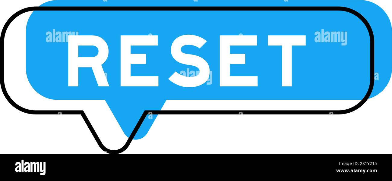 Speech banner and blue shade with word reset on white background Stock ...