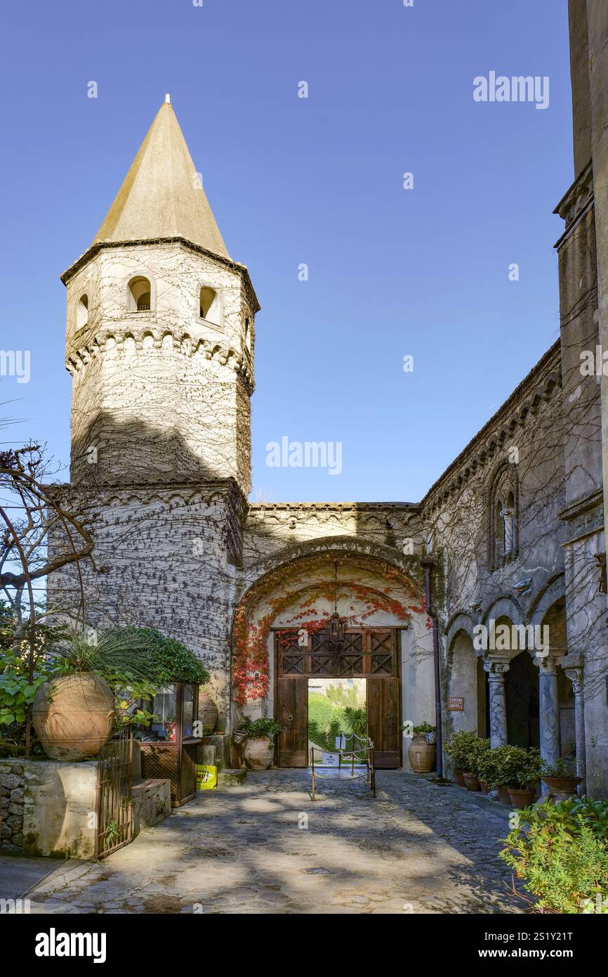 Old buildings in a public garden in Ravello, a town in the province of ...