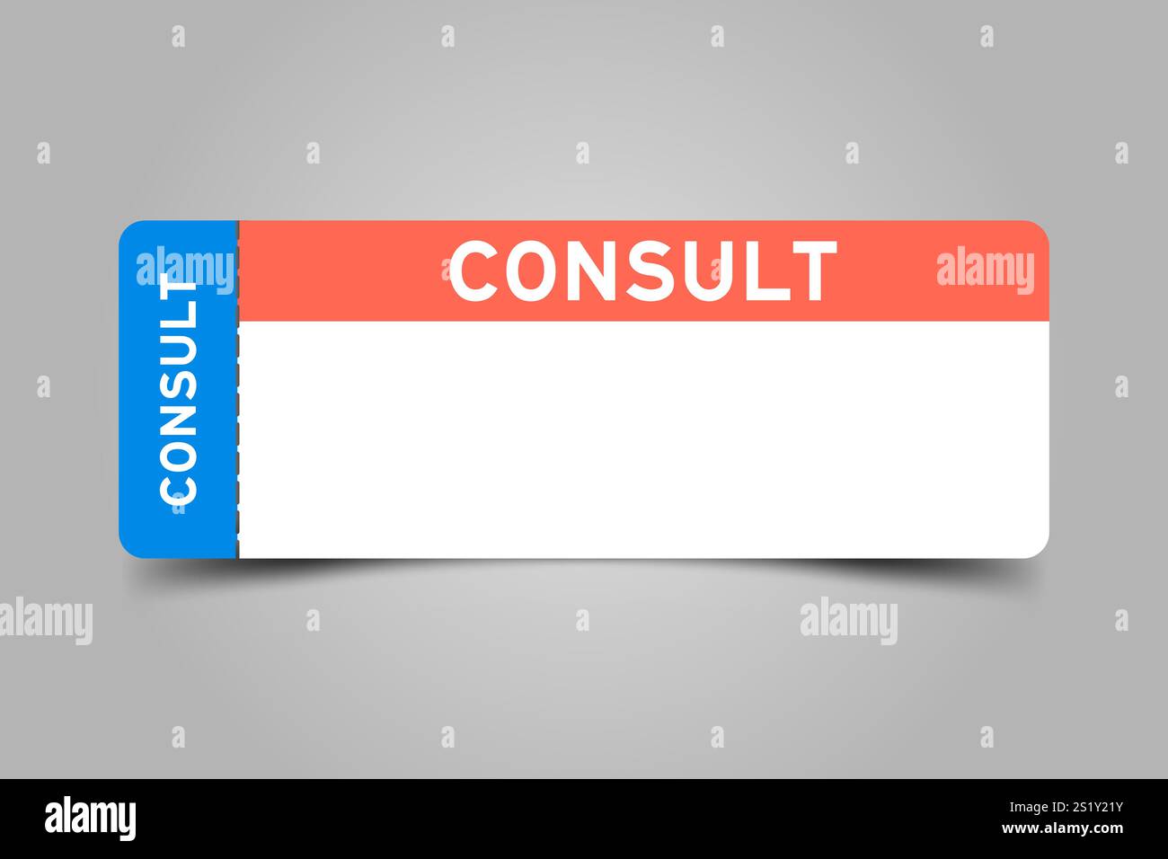 Blue and orange color ticket with word consult and white copy space ...