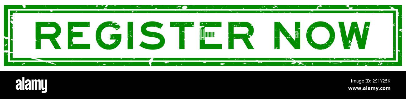Grunge green register now word square rubber seal stamp on white ...